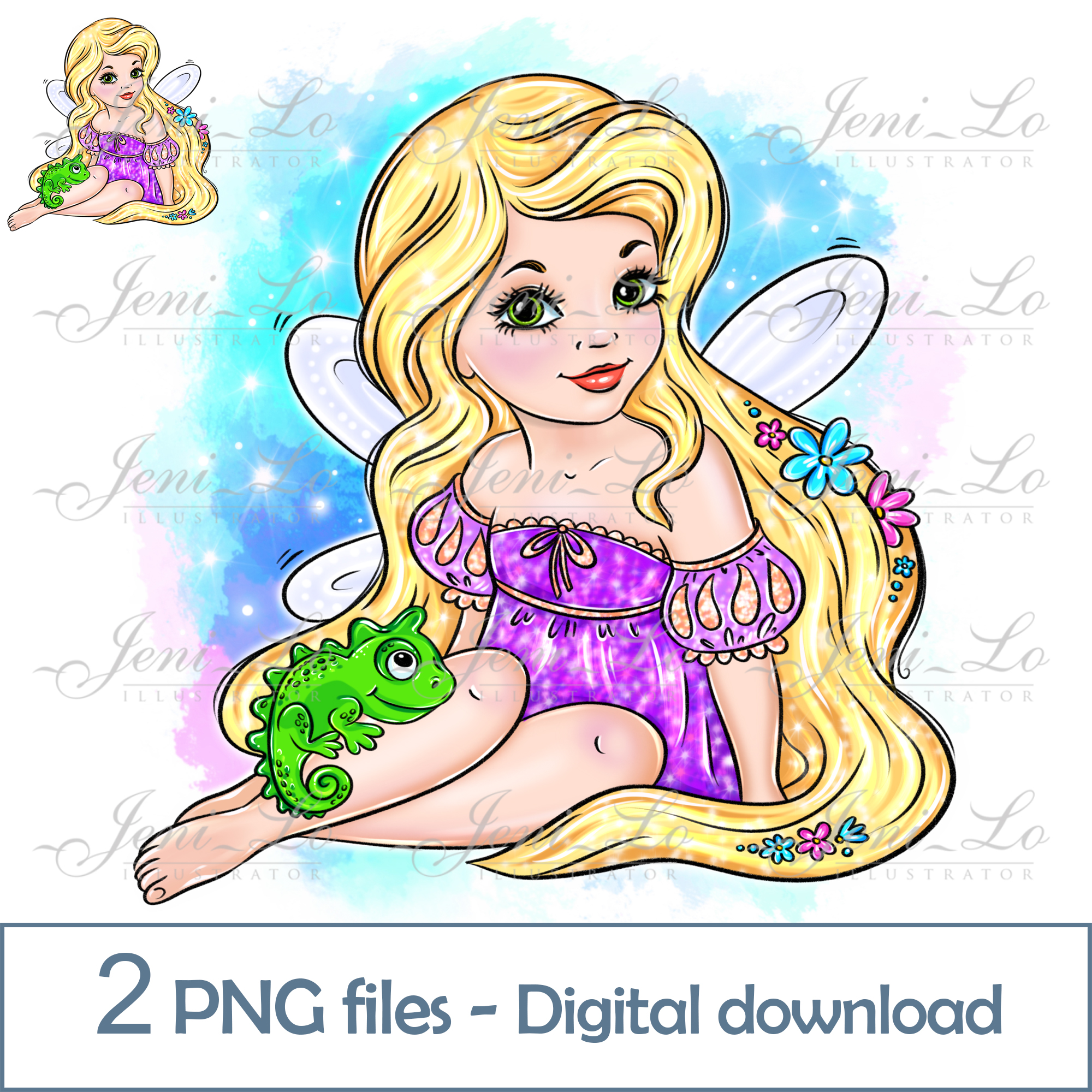 Baby Fairy Long hair 2 PNG files Little Princess Clipart Sub | Inspire ...