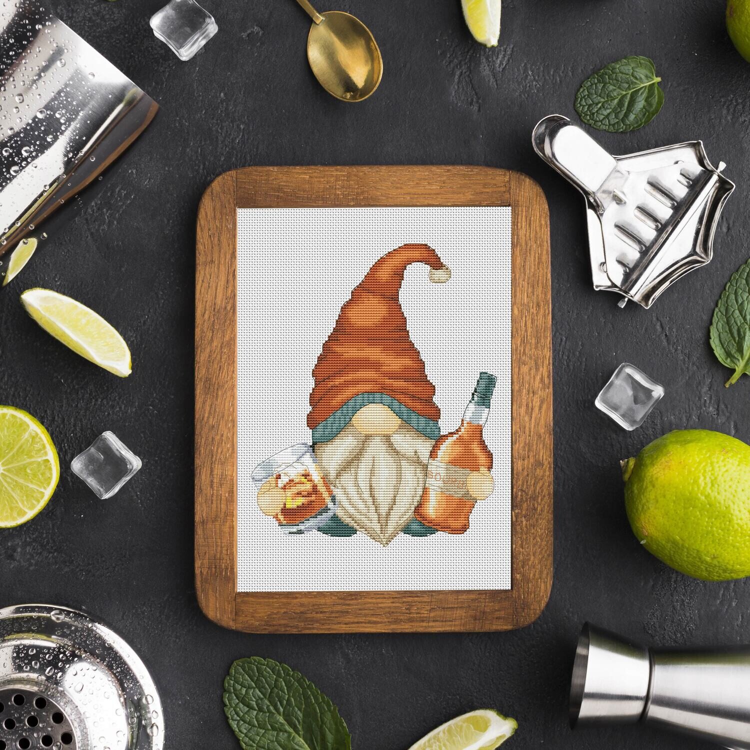Gnome with bourbon , Cross stitch pattern, Gnome cross stit - Inspire ...
