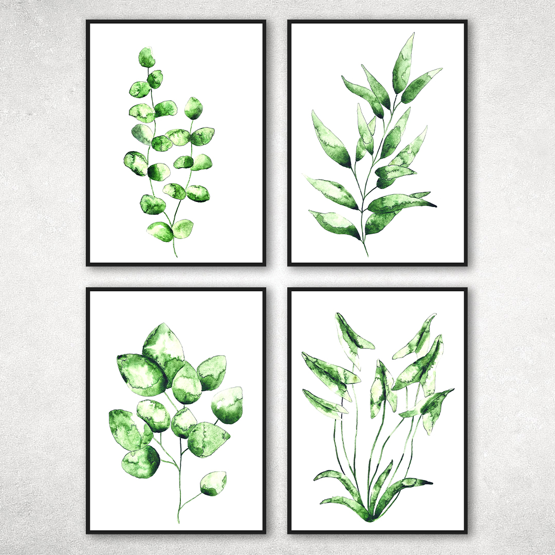 Set of 4 Botanical Print Set, Plant Posters, Greenery Prints - Inspire ...