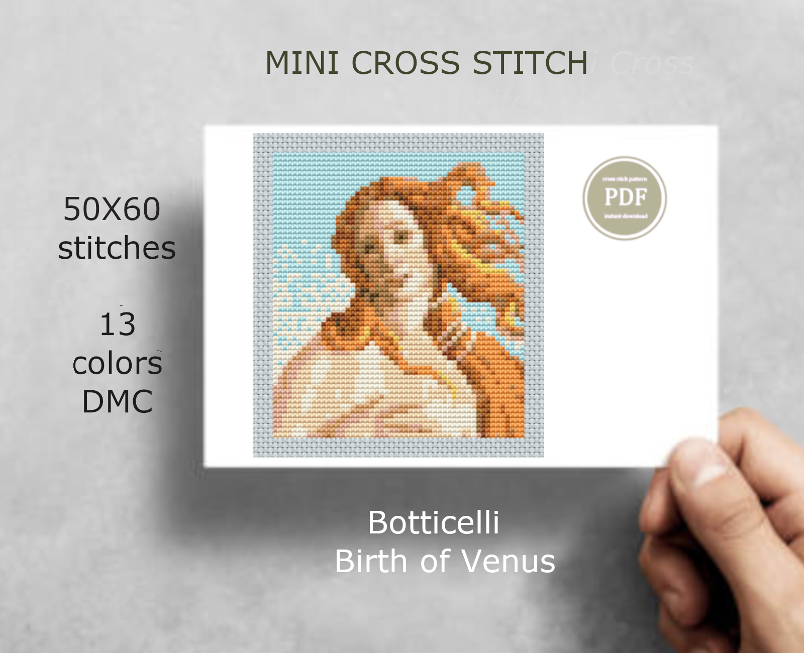 Mini cross stitch pattern Modern tiny art - Botticelli - Bir - Inspire ...