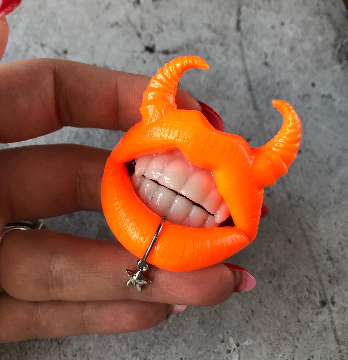 Neon orange lips brooch/jewelry with horns/wow effect/gift f | Inspire ...