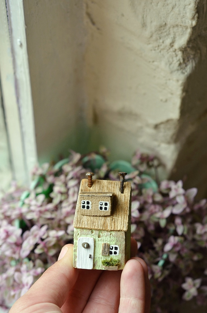 Set of two tiny wooden houses, driftwood art, small house, e - Inspire ...