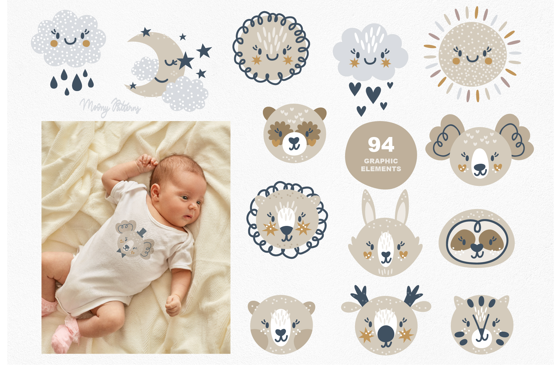Baby animal faces and rainbow clipart and seamless patterns - Inspire ...