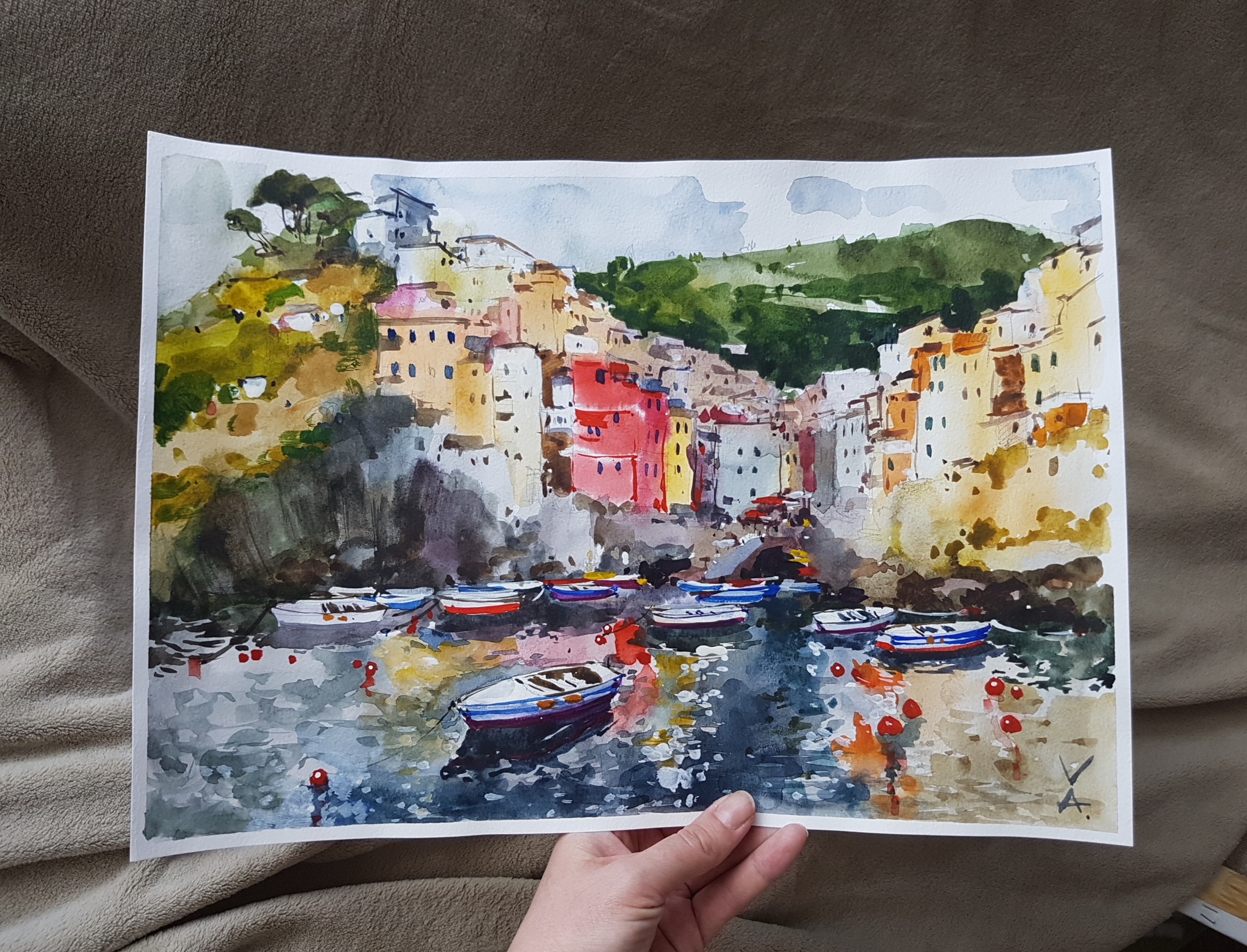 Riomaggiore Cinque Terre Italian Landscape Original Wate Inspire