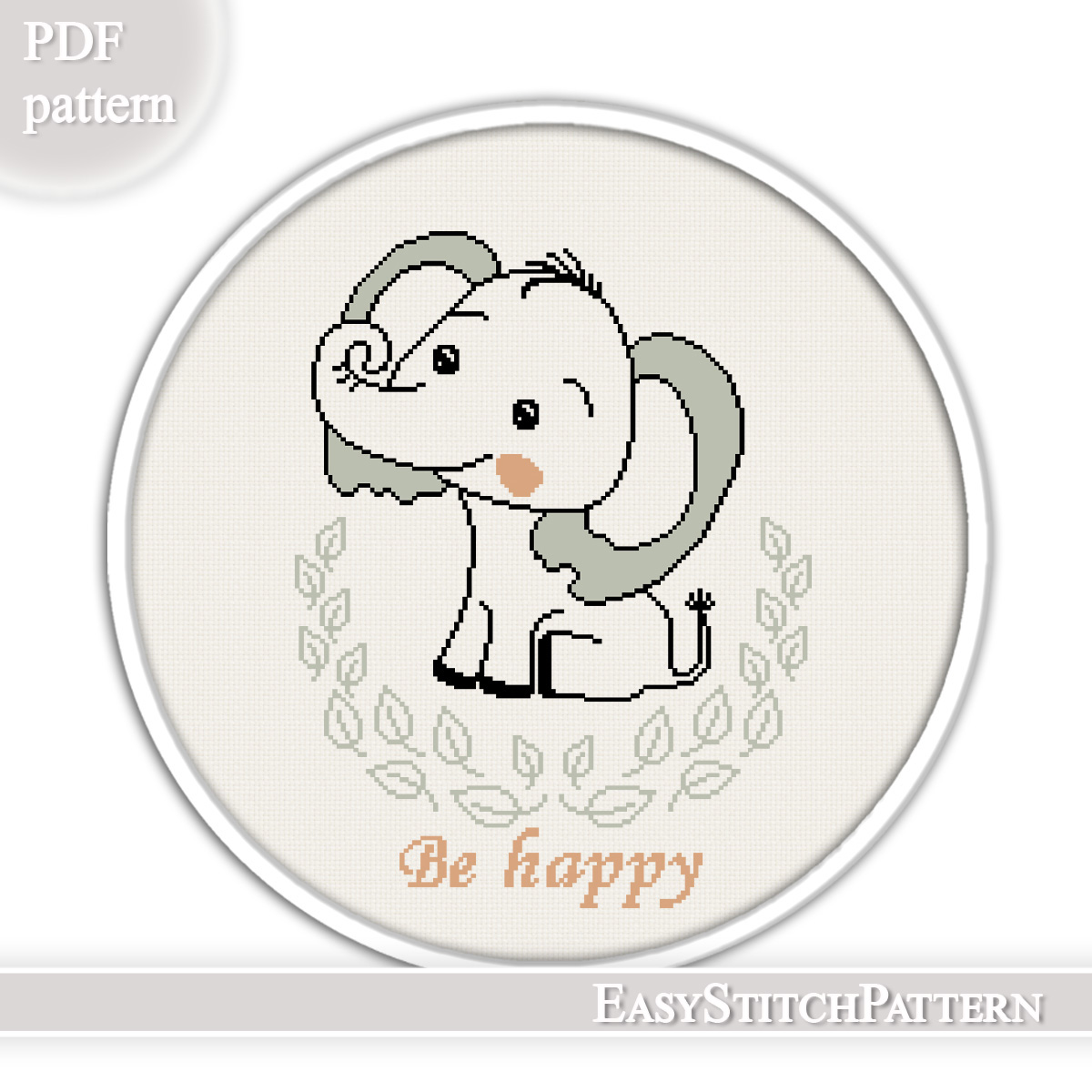 Be happy Cross Stitch Pattern. Baby Cross Stitch. Animal - Inspire Uplift
