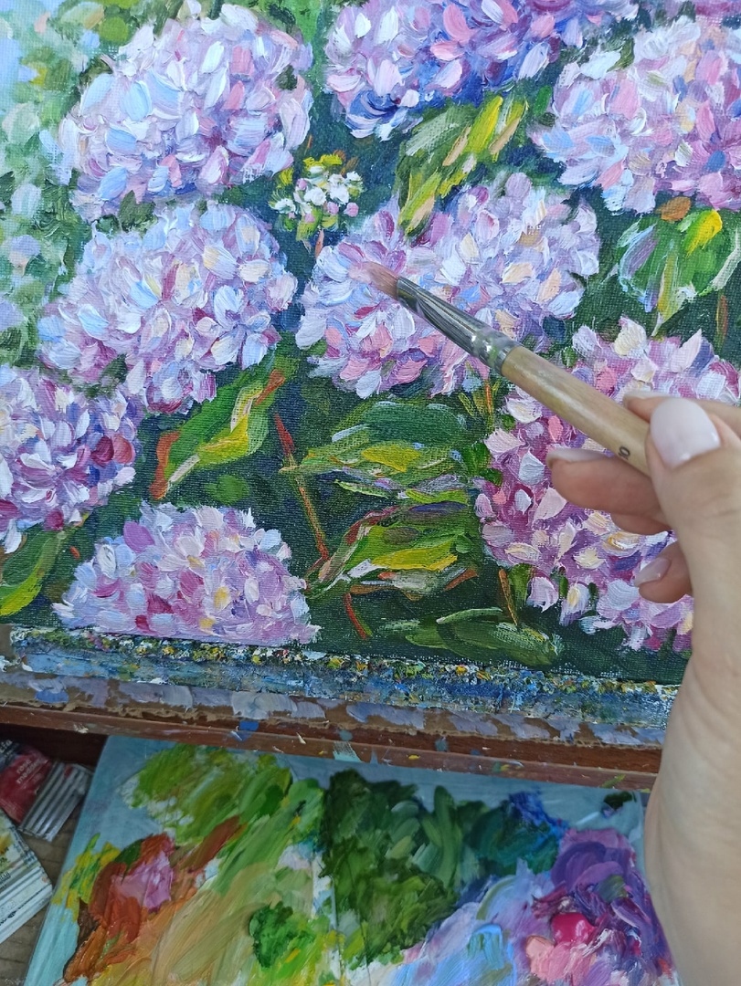Hydrangea Oil Painting Original Art Flower Artwork Floral Wa - Inspire ...