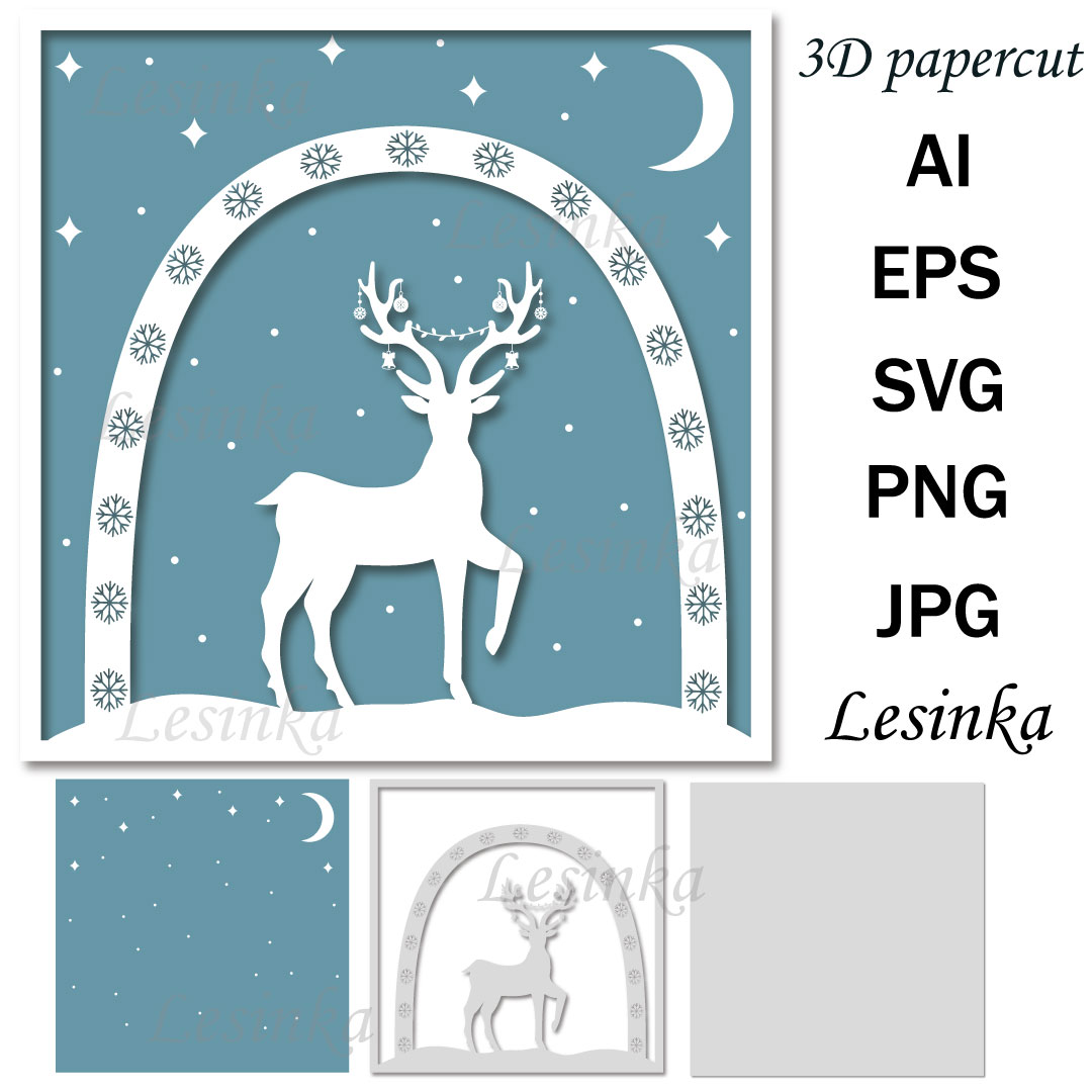 3D greeting card, Christmas deer, multi-layered illustration - Inspire ...
