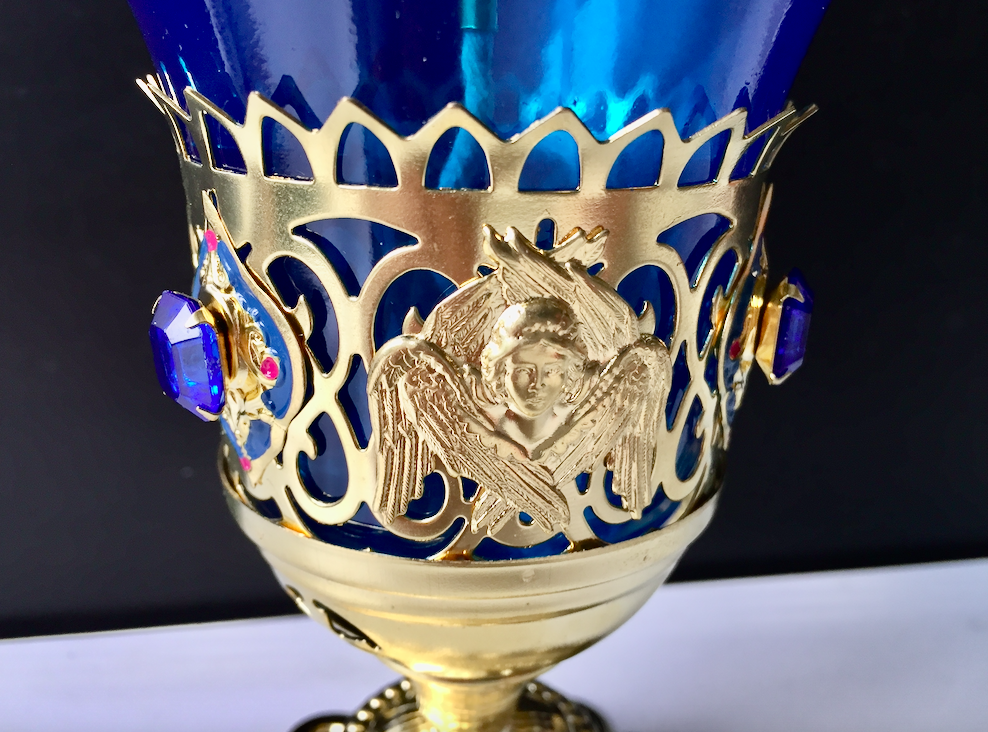 Six Wing Seraphim Standing Vigil Lamp: Blue Glass - Gold Pla - Inspire ...