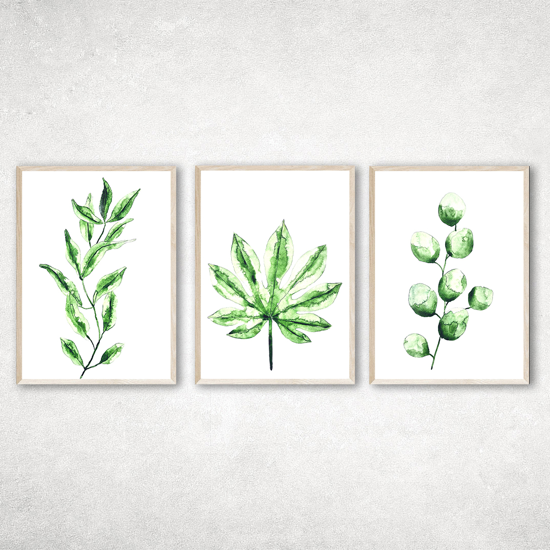Set of 3 Botanical Print Set, Plant Posters, Greenery Prints - Inspire ...