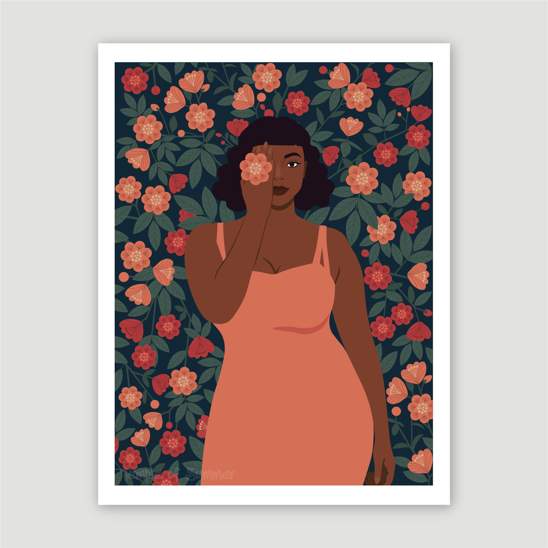 Curvy Black Girl With Pink Roses Printable Art Black Woman Inspire