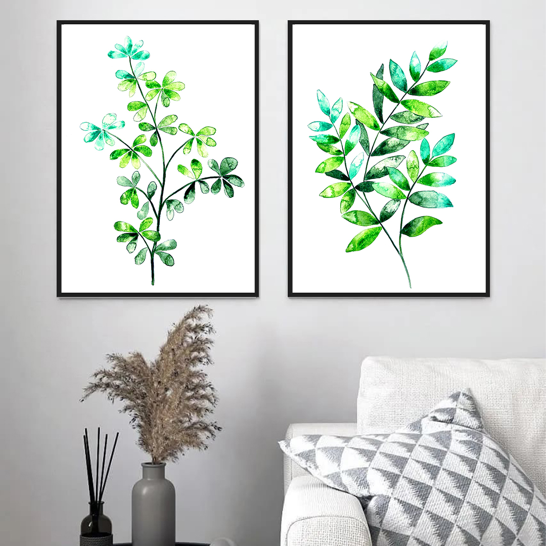 Set of 2 Botanical Print, Abstract leaves painting, Green Pr - Inspire ...