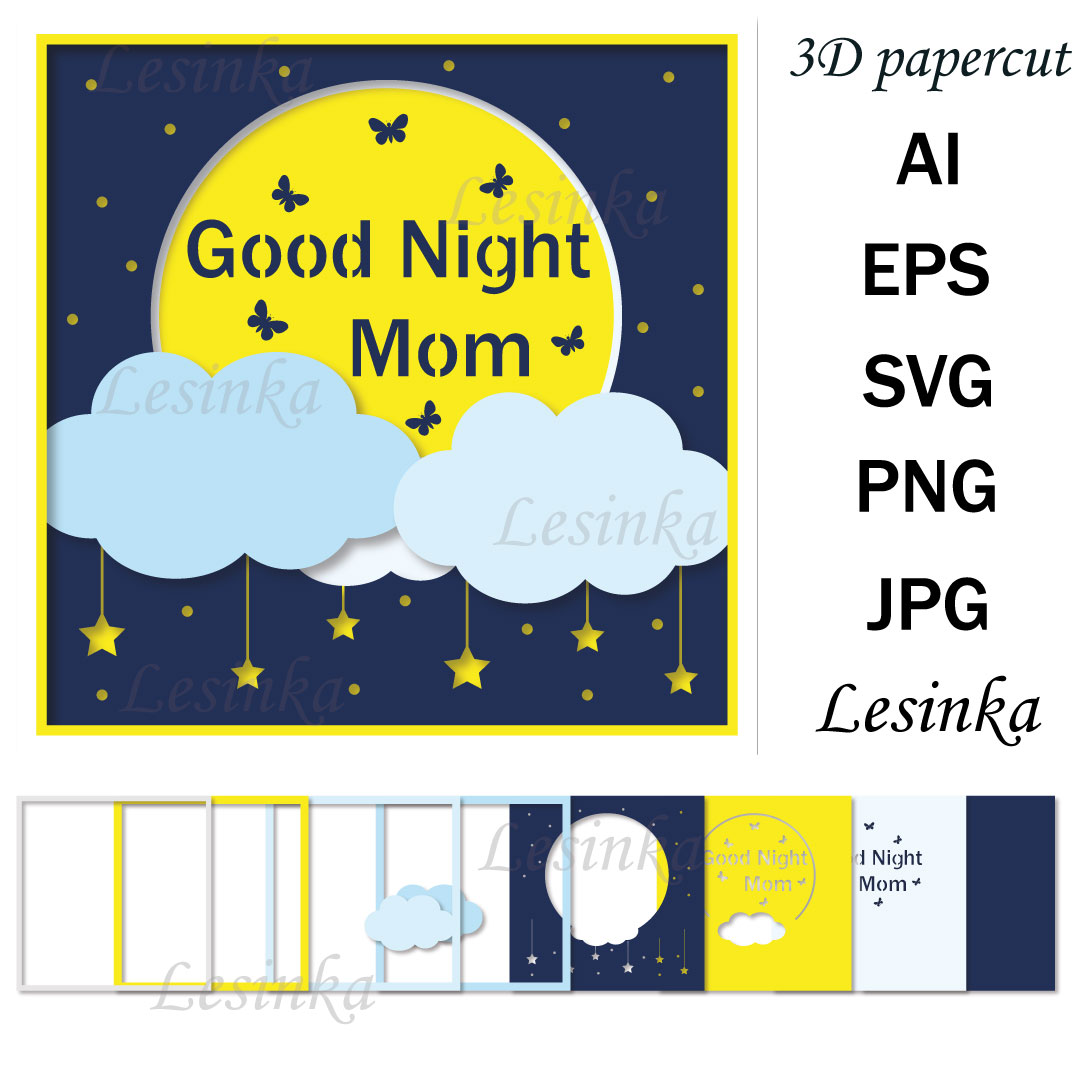 good night mom, postcard template papercut svg - Inspire Uplift