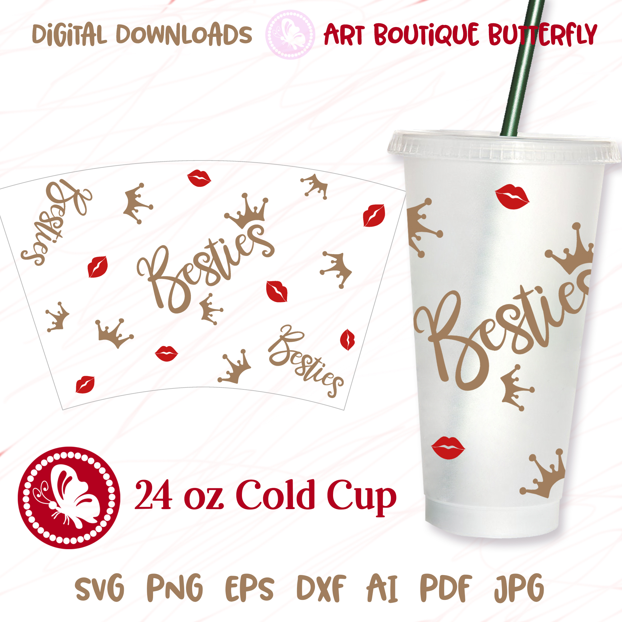 24 OZ cold cup wrap Tumbler Mug Besties Gold crown Gift for - Inspire ...