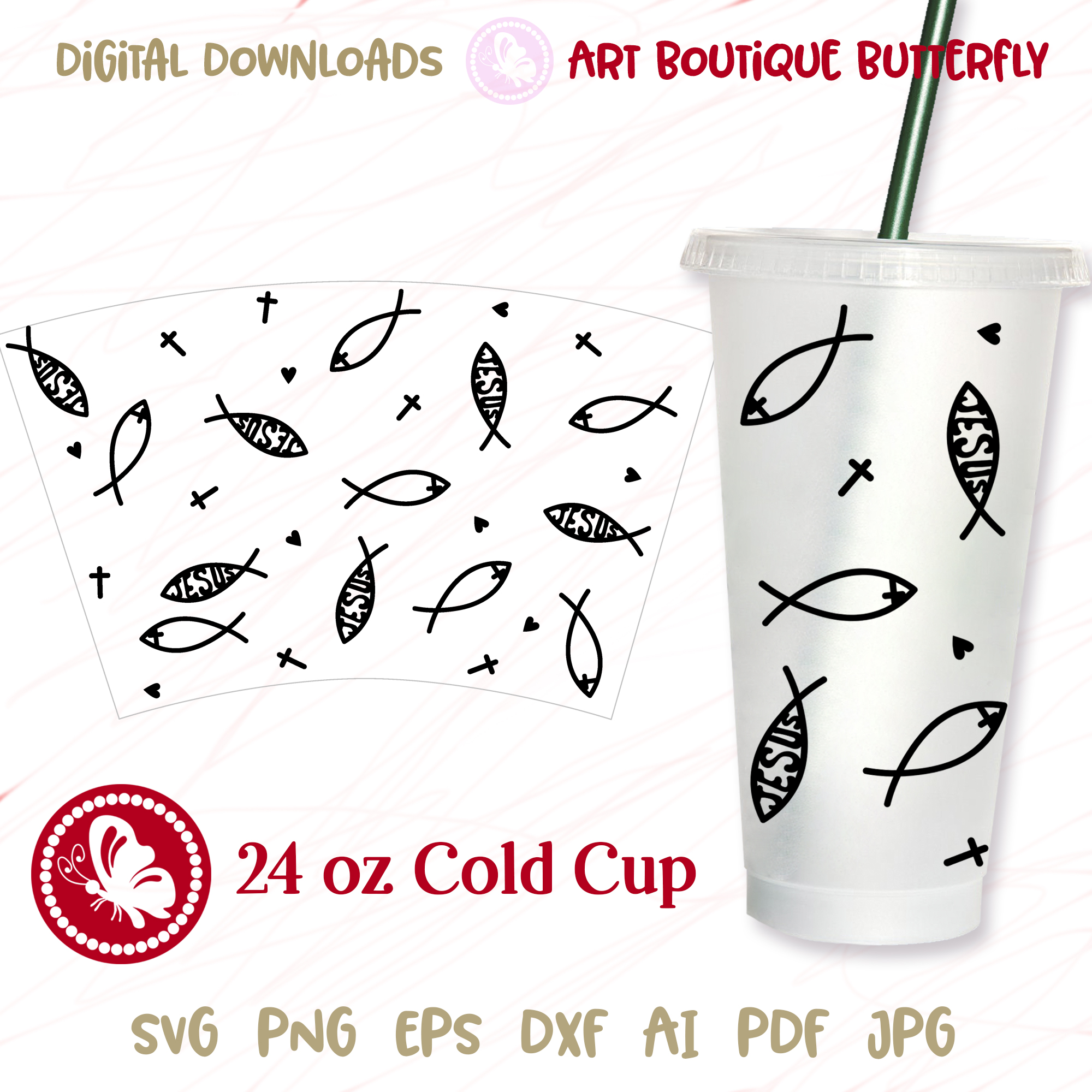 Jesus svg Cross Religious Christian Fish Tumbler 24 oz cold - Inspire ...