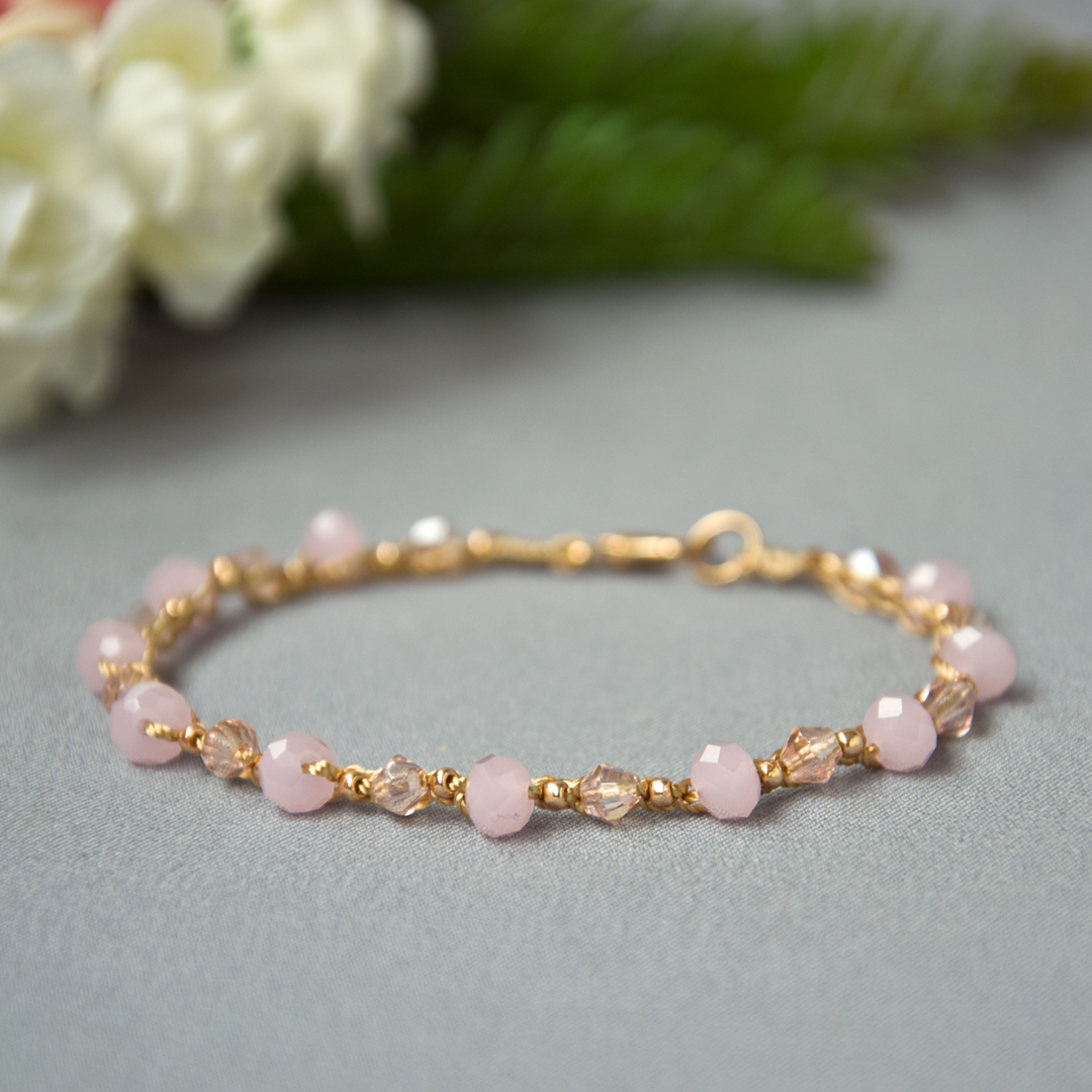 Cute pink glass bead crochet bracelet Summer beaded bracelet | Inspire ...