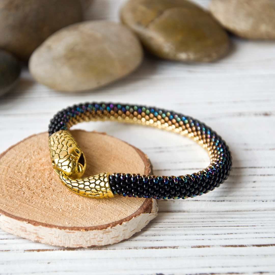 Black gold snake bracelets for women and men, Handmade beade - Inspire Uplift