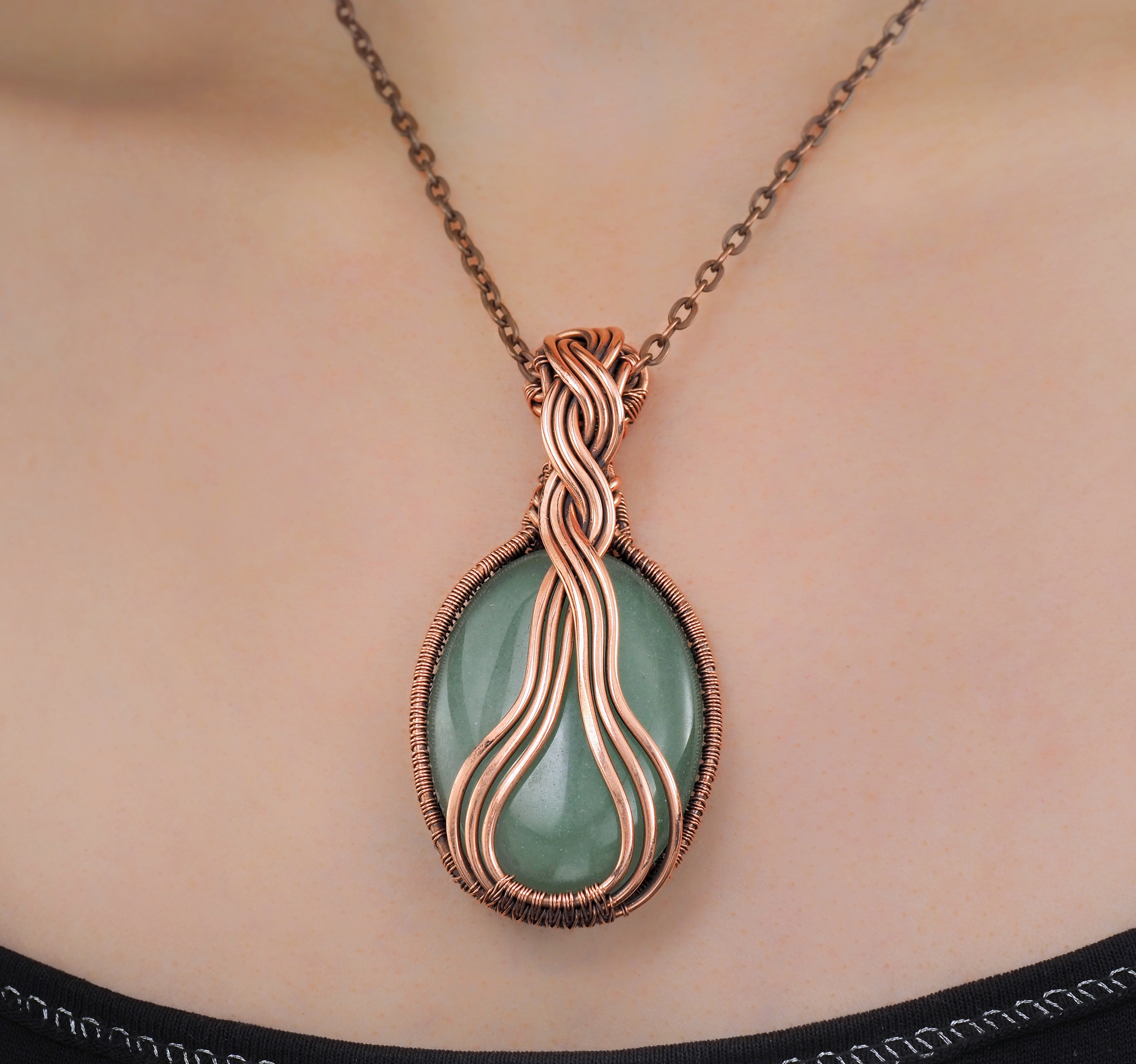Large green aventurine pendant for woman Unique wire wrapped - Inspire ...