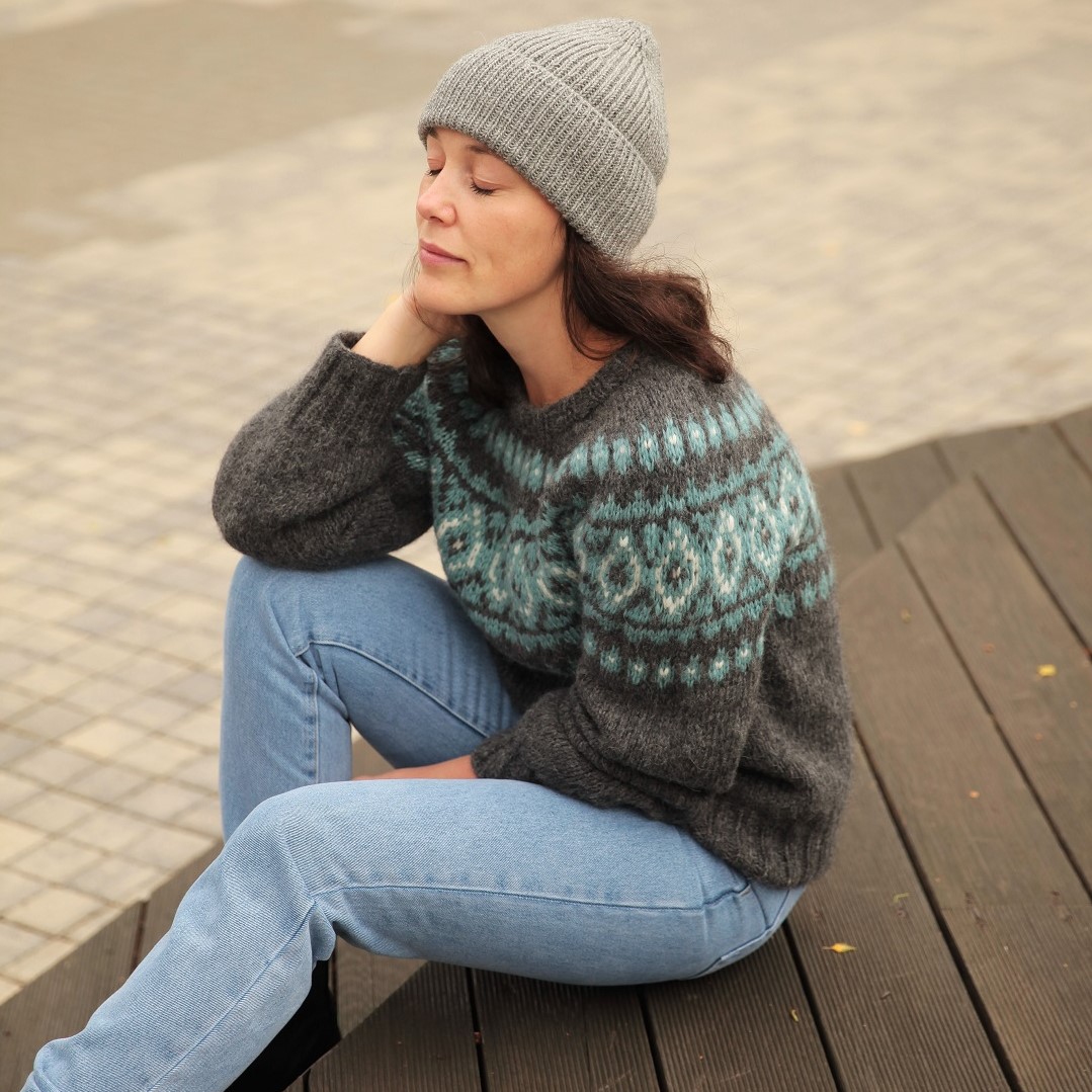 Blue gray norweger rustic hand knitted jumper - Inspire Uplift