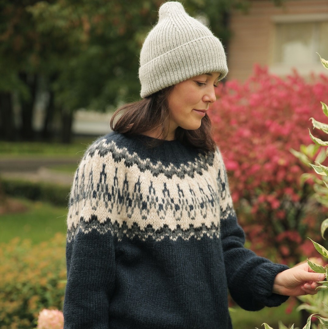 Blue women's jacquard colorful knitted jumper - Inspire Uplift