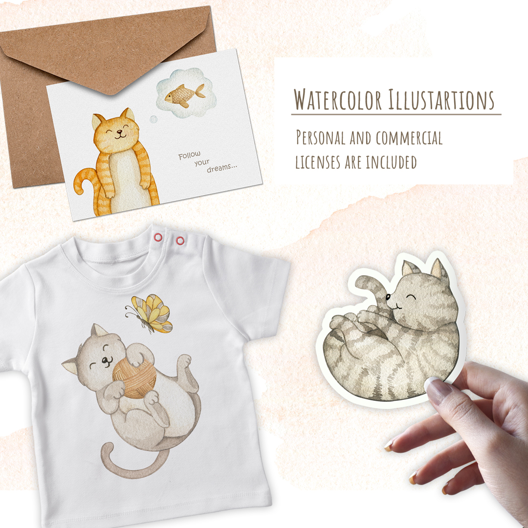 Cute cats, Watercolor hand drawn clipart - Inspire Uplift