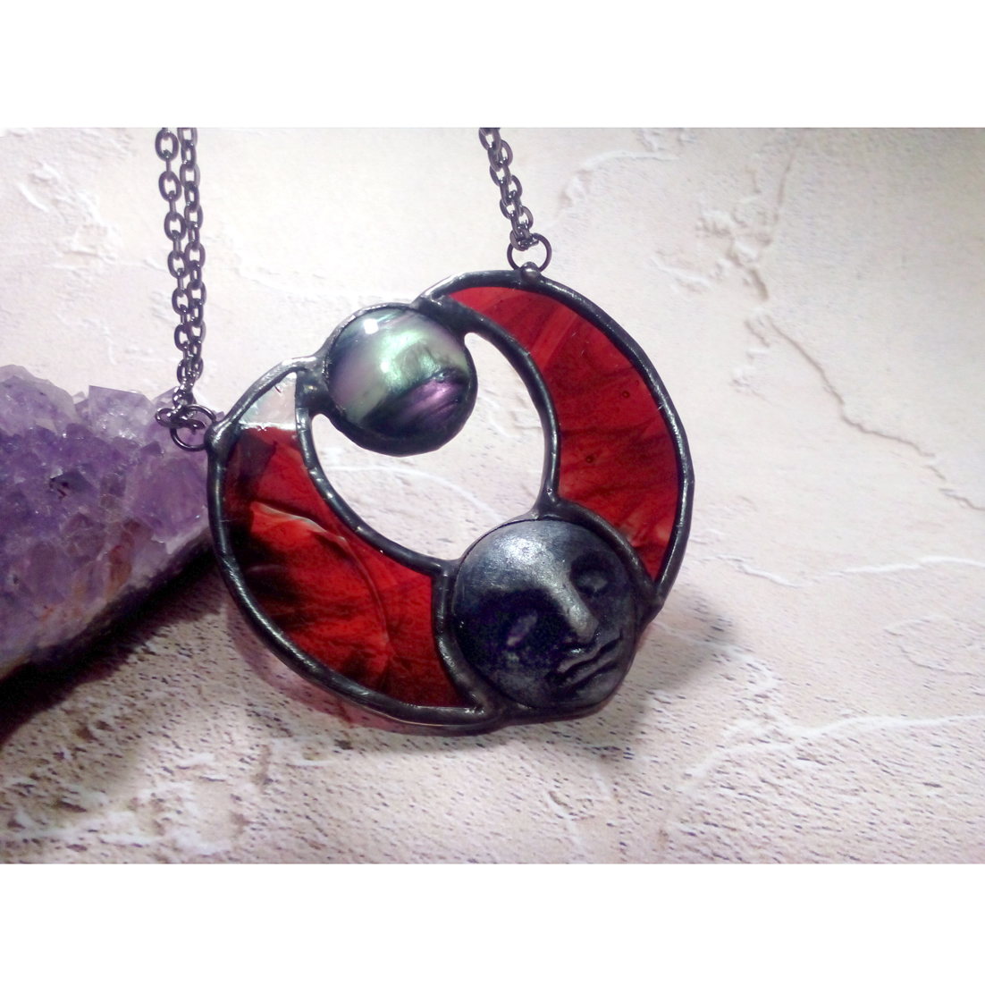Moon crescent necklace, blood moon necklace, black lilith, - Inspire Uplift