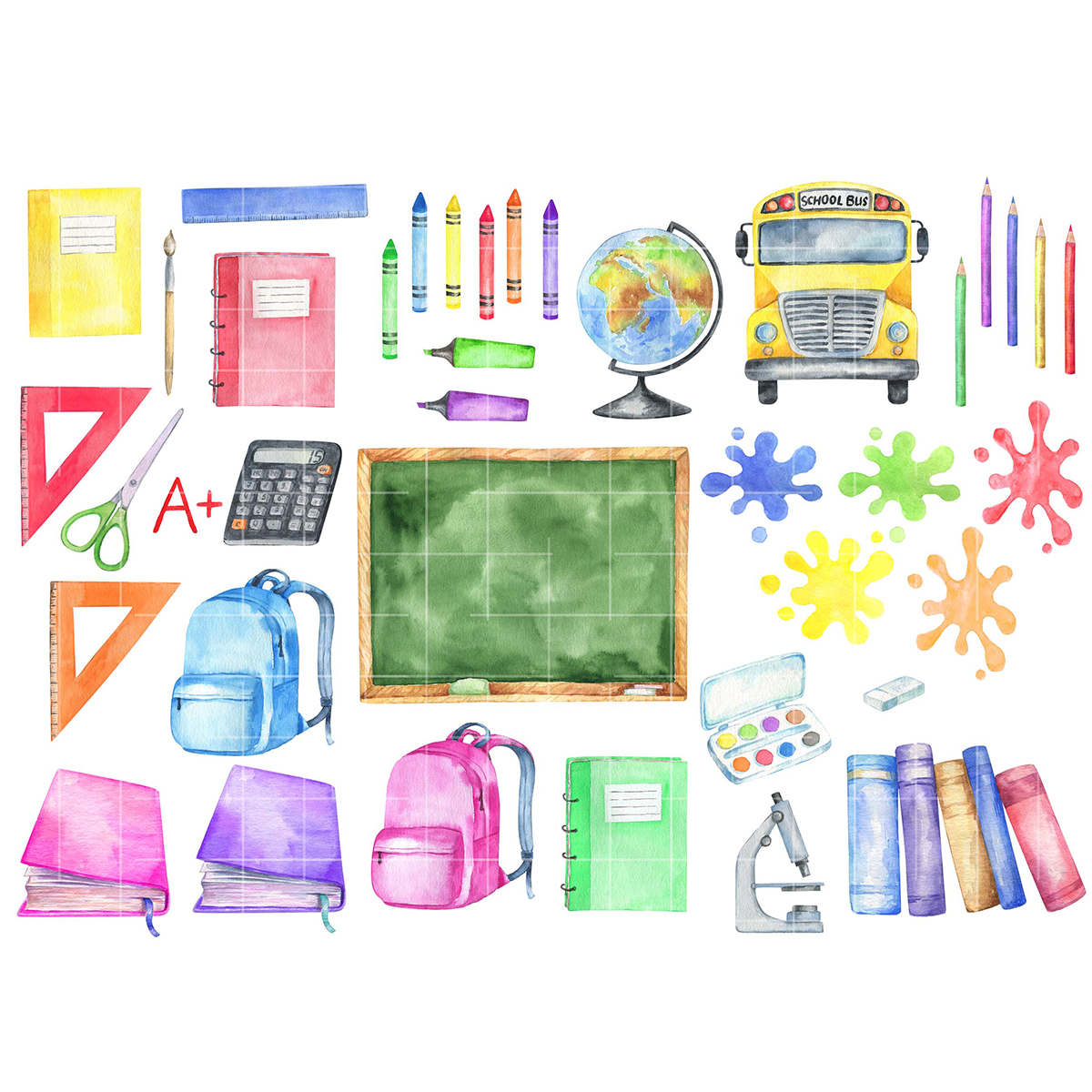Watercolor School Clipart School Bus png school supplies cli - Inspire ...