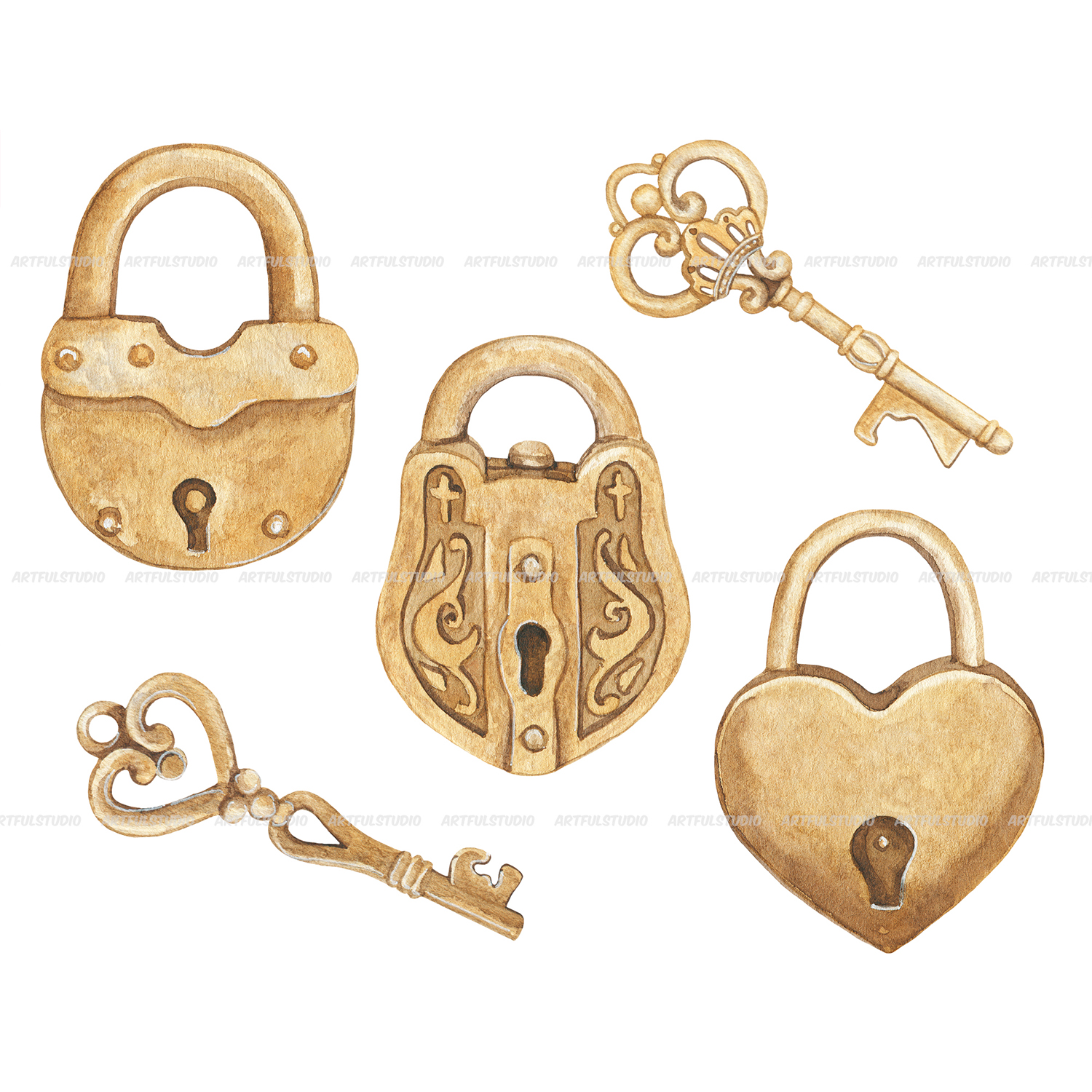 Watercolor locks and keys clipart set - Vintage wedding png - Inspire ...