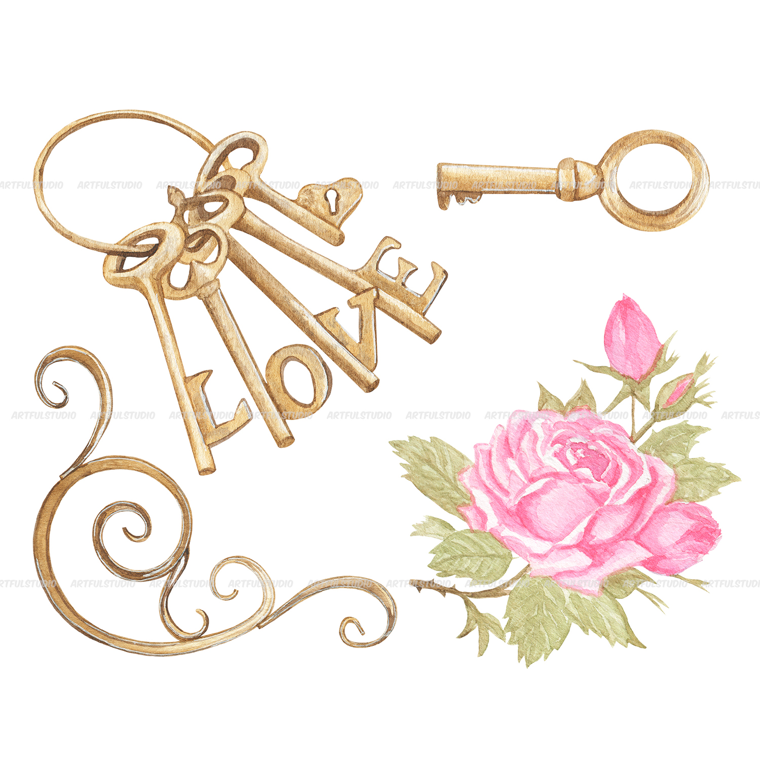 Watercolor locks and keys clipart set - Vintage wedding png - Inspire ...