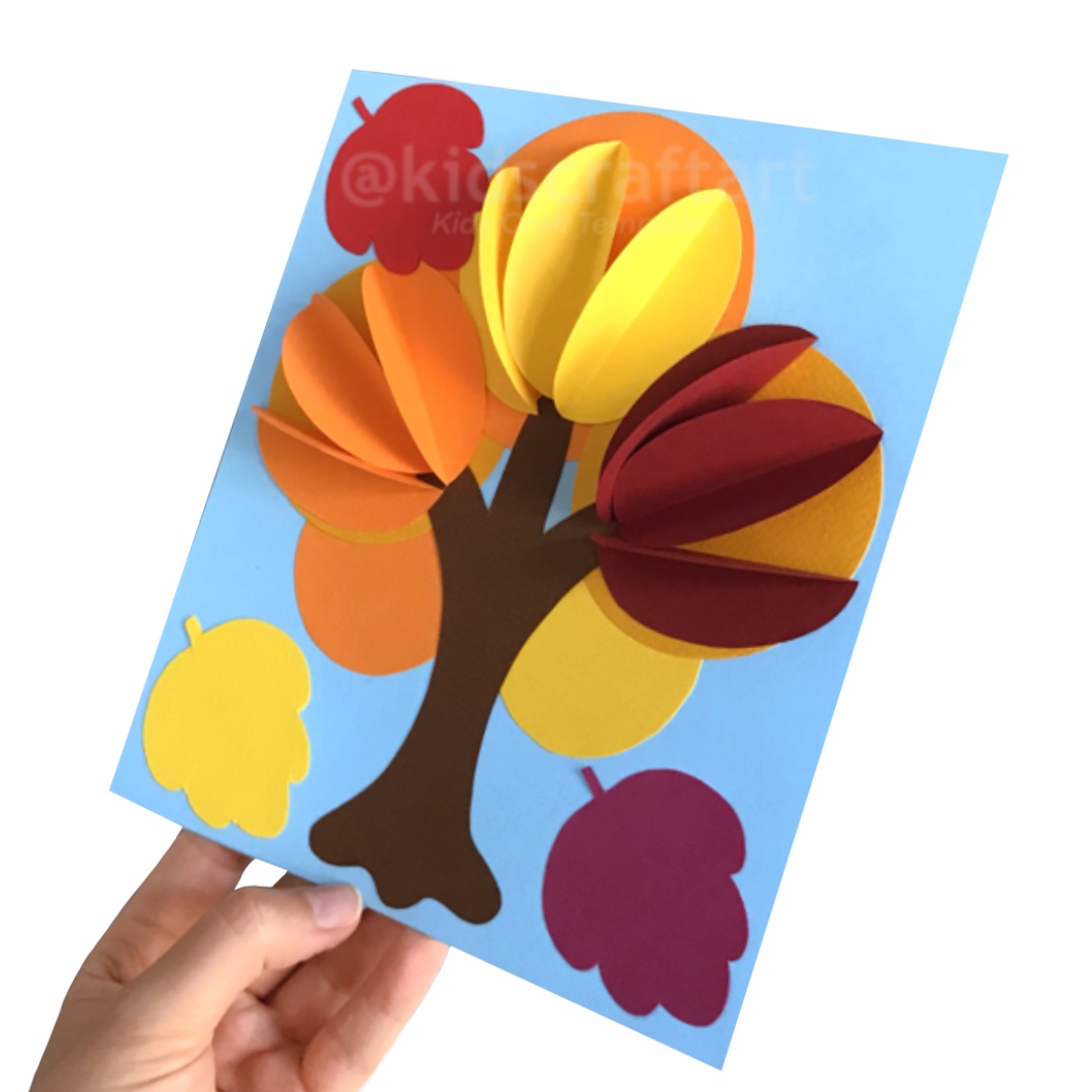 3D Autumn Fall Tree Craft Printable Leaf Craft Kits for Kids - Inspire ...