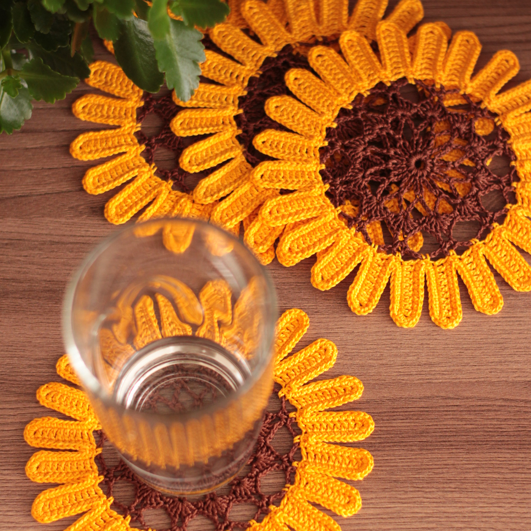 Crochet sunflower coasters set of 4, housewarming gift - Inspire Uplift