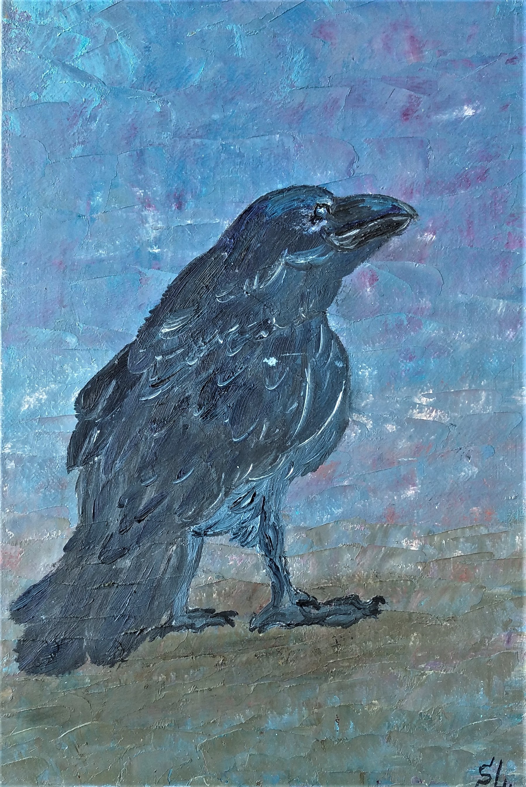 Bird Raven Oil Painting Original Art Young Raven Black Bird - Inspire ...
