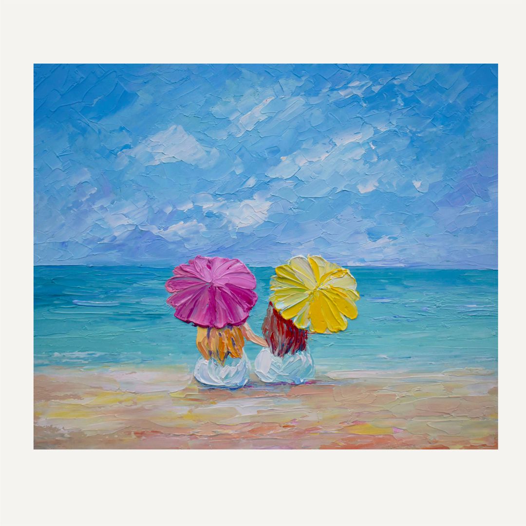 Two Girls Painting Original art Two Sisters Painting Seascap - Inspire ...