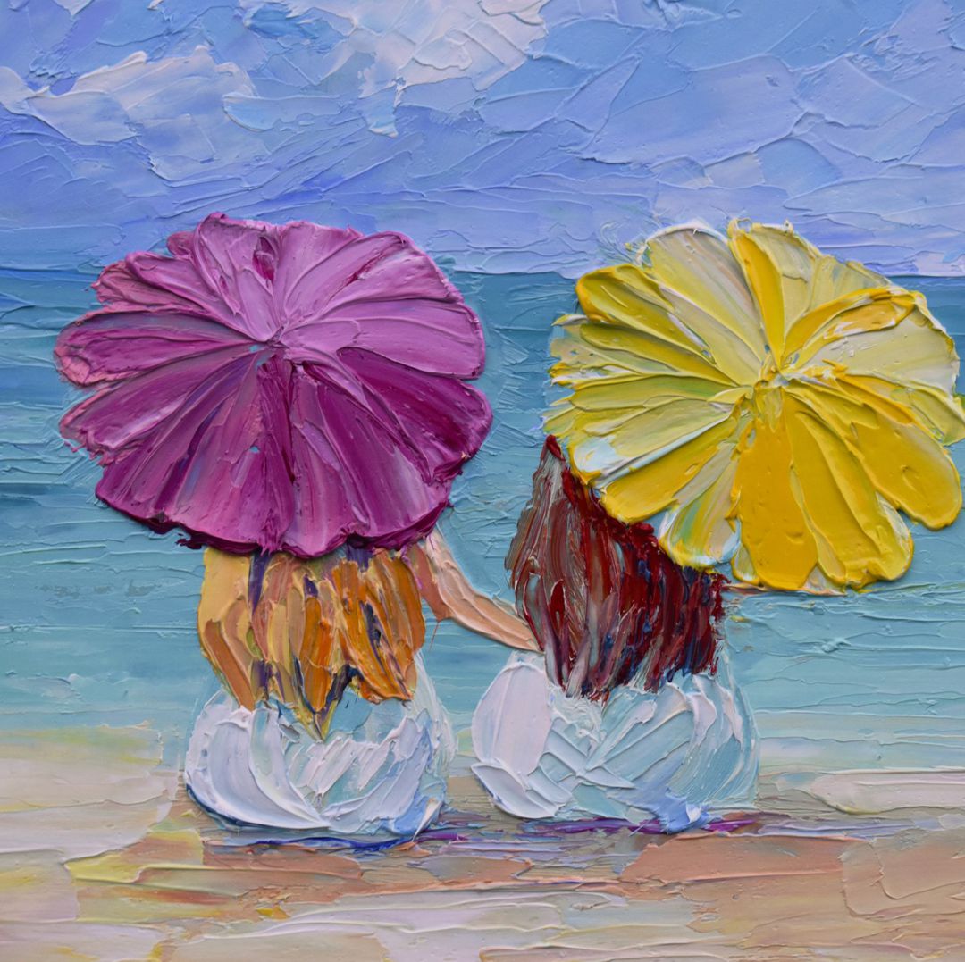 Two Girls Painting Original art Two Sisters Painting Seascap - Inspire ...