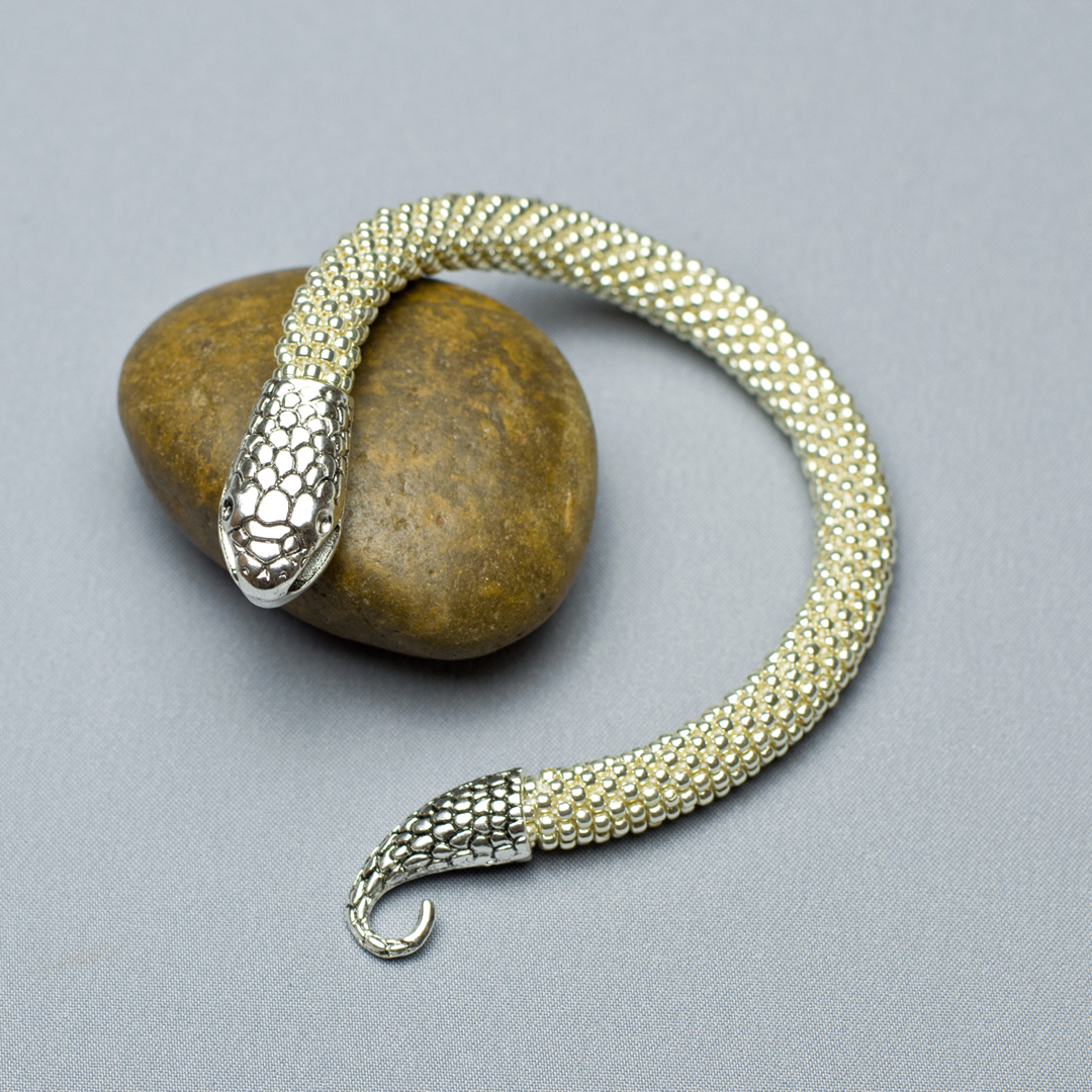 Silver snake bracelet Ouroboros jewelry Beaded bracelet - Inspire Uplift