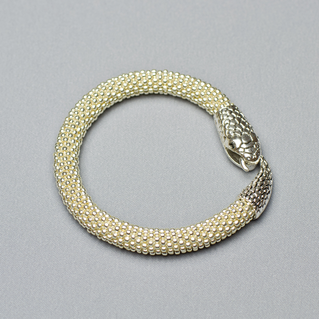 Silver snake bracelet Ouroboros jewelry Beaded bracelet - Inspire Uplift