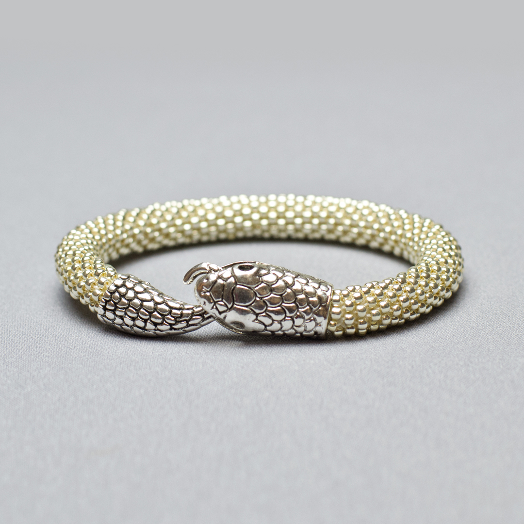 Silver snake bracelet Ouroboros jewelry Beaded bracelet - Inspire Uplift
