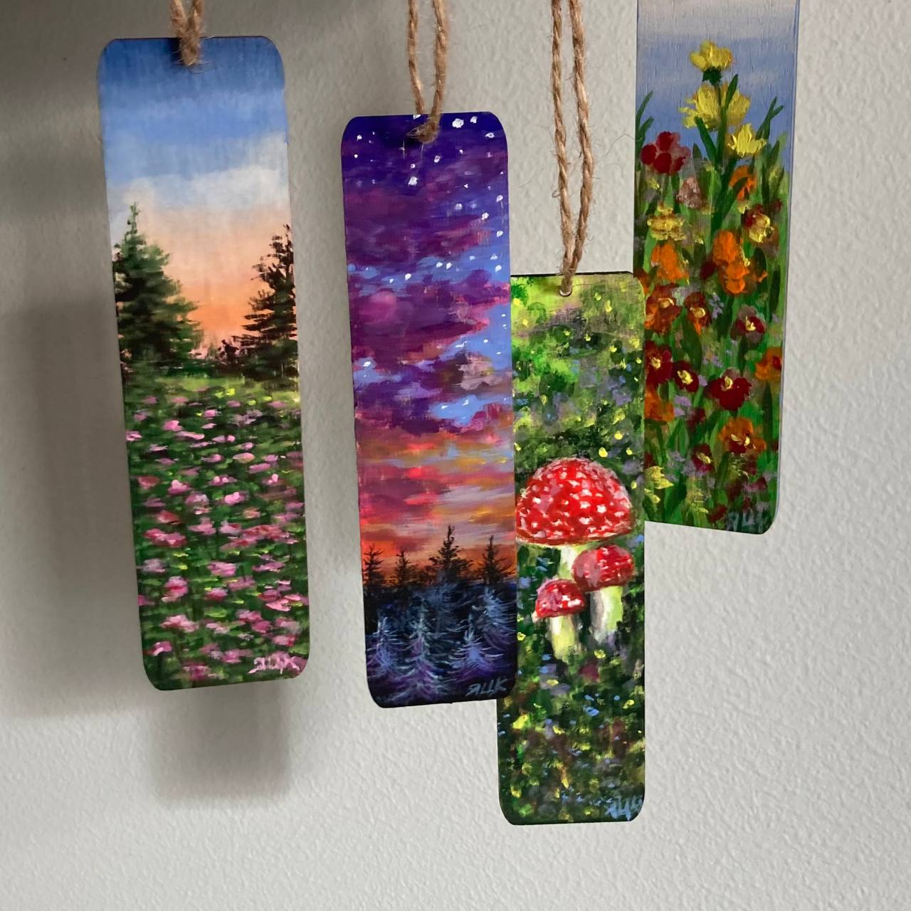 Hand Painted Bookmark, Gouache Painting On Wood, Forest Art, - Inspire ...