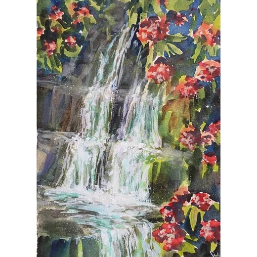 Waterfall Painting Original Artwork Sea Wall Art Floral Artw - Inspire ...