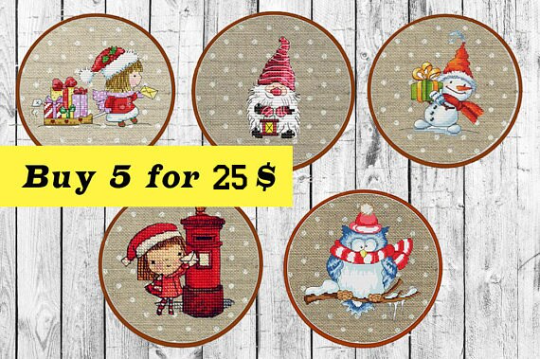 SET 5 Christmas Cross Stitch Patterns, Needlepoint kits, Chr | Inspire ...