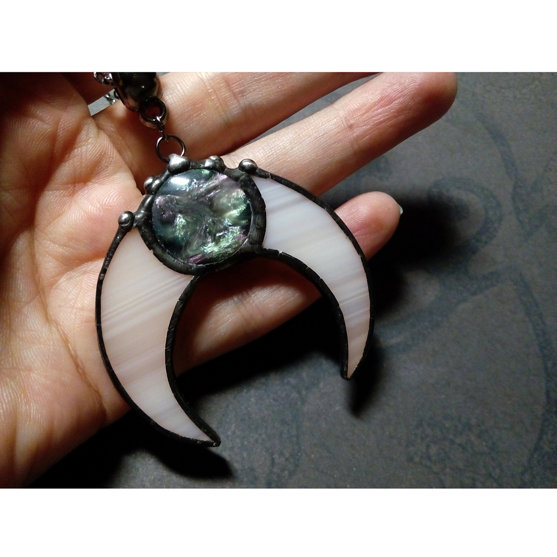 Stained glass moon. Mood stone crescent. Moon phase necklace - Inspire ...