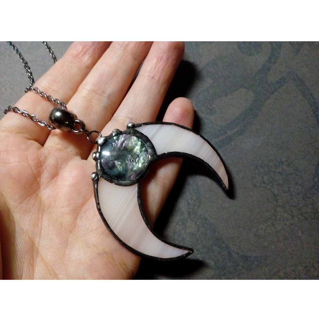 Stained glass moon. Mood stone crescent. Moon phase necklace - Inspire ...
