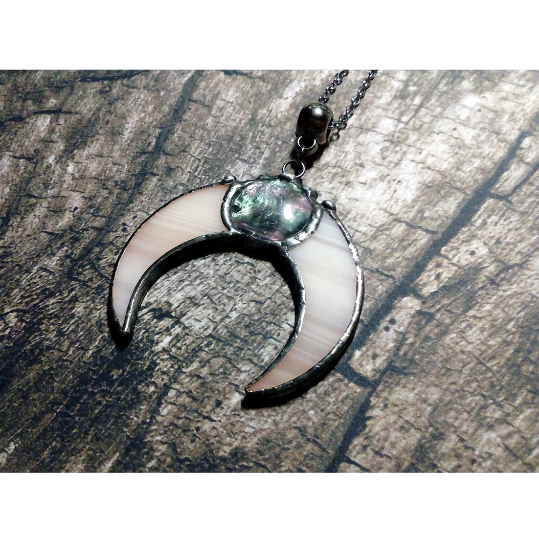 Stained glass moon. Mood stone crescent. Moon phase necklace - Inspire ...