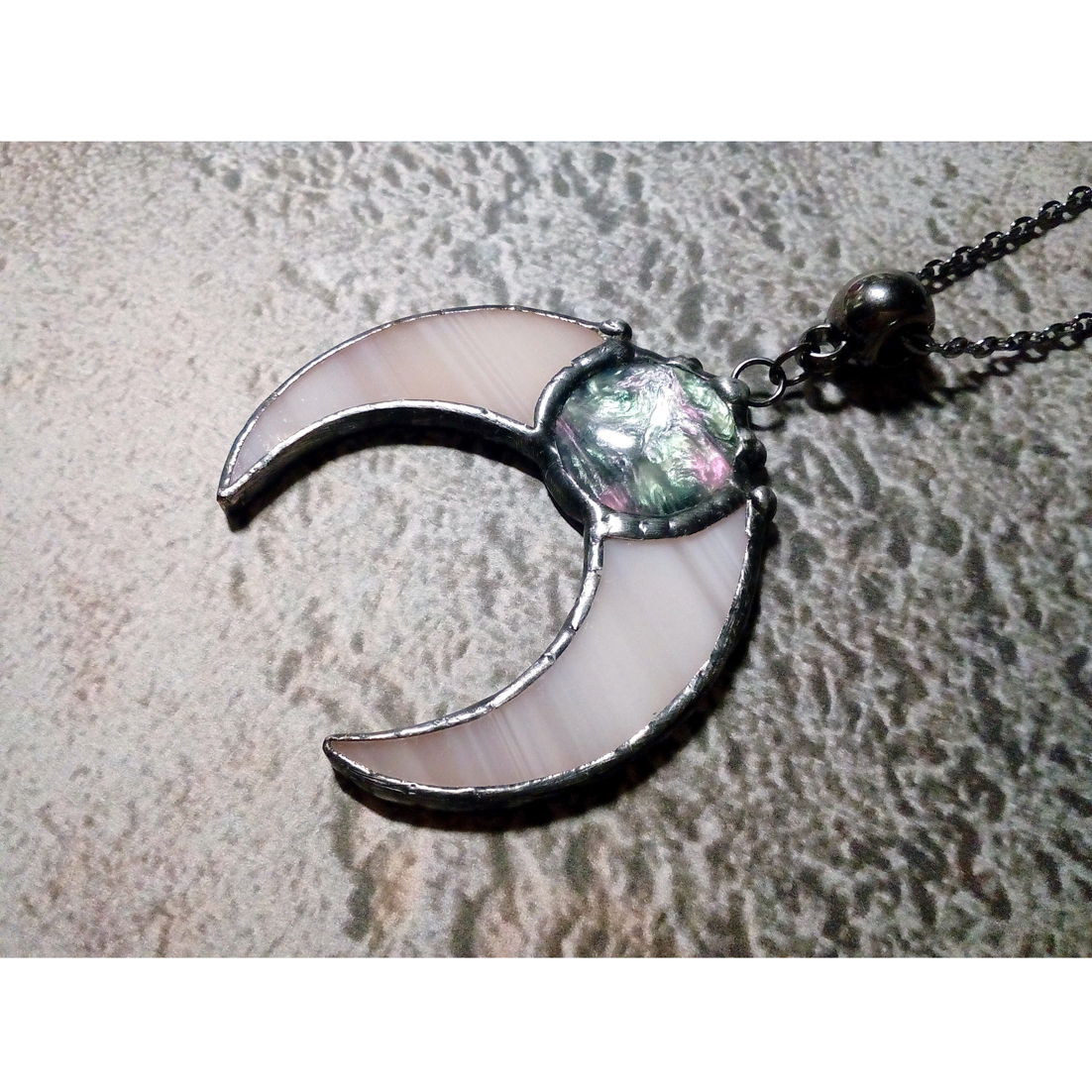 Stained glass moon. Mood stone crescent. Moon phase necklace - Inspire ...