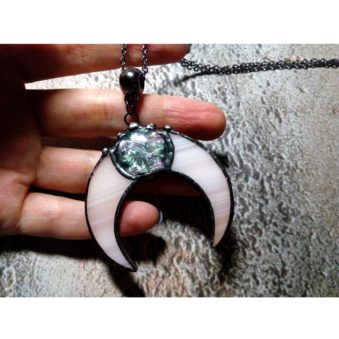 Stained glass moon. Mood stone crescent. Moon phase necklace - Inspire ...