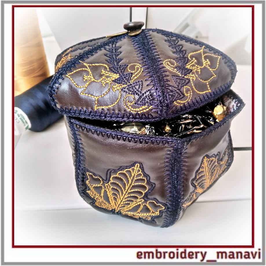 ITH embroidery design of a box with a pattern and a lid. - Inspire Uplift