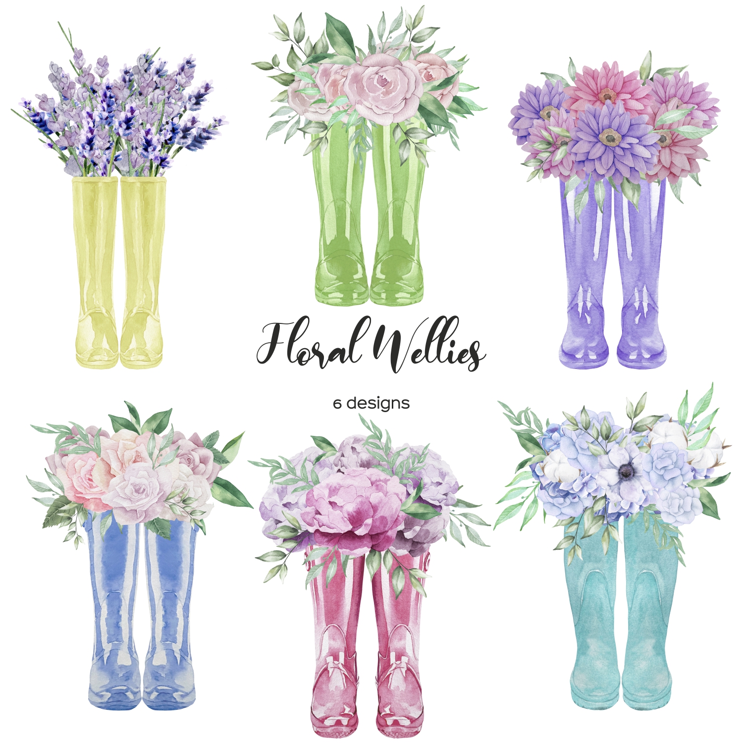 Watercolor wellies with flowers. Floral boots 6 PNG | Inspire Uplift