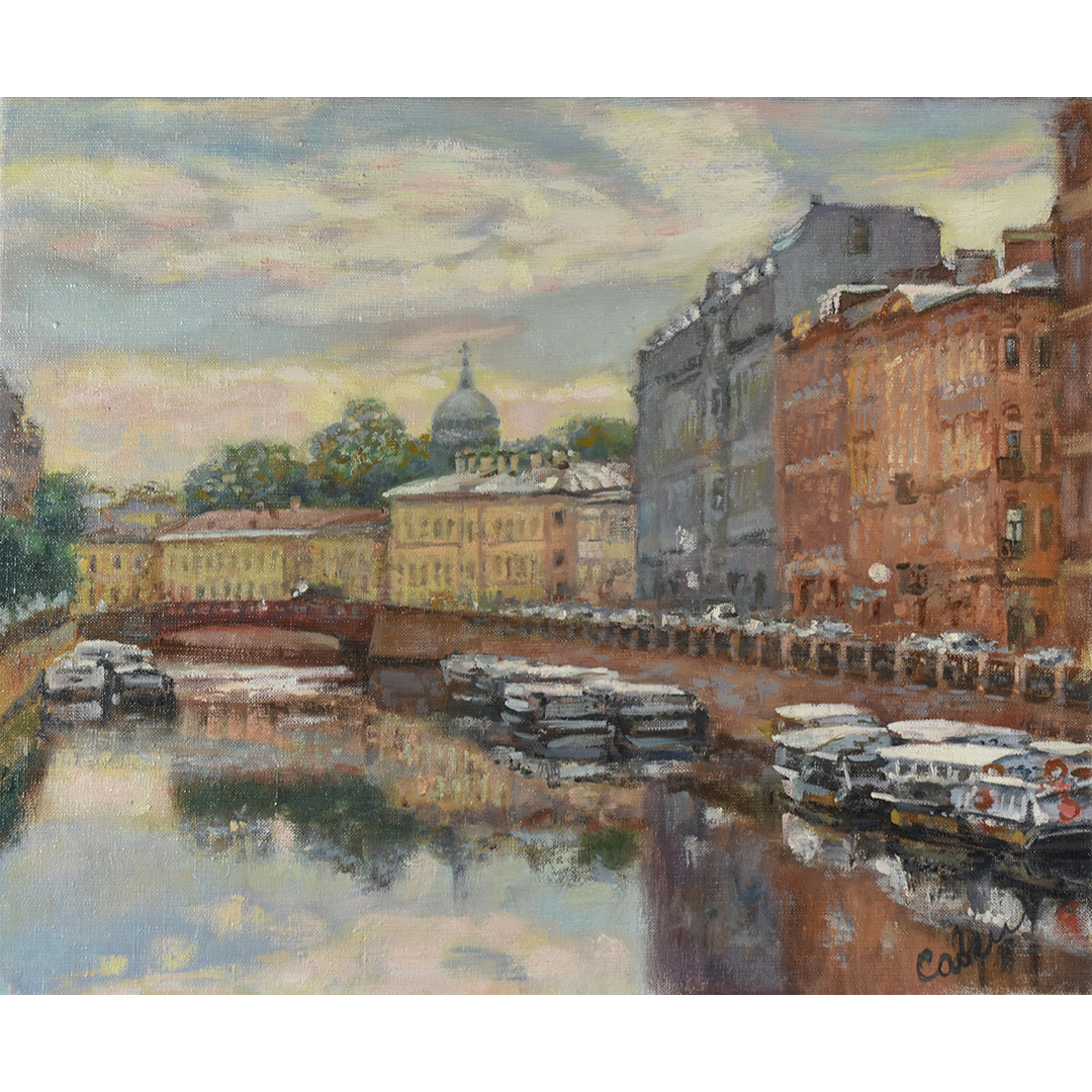 Petersburg Painting Cityscape Original Art Embankment City - Inspire Uplift