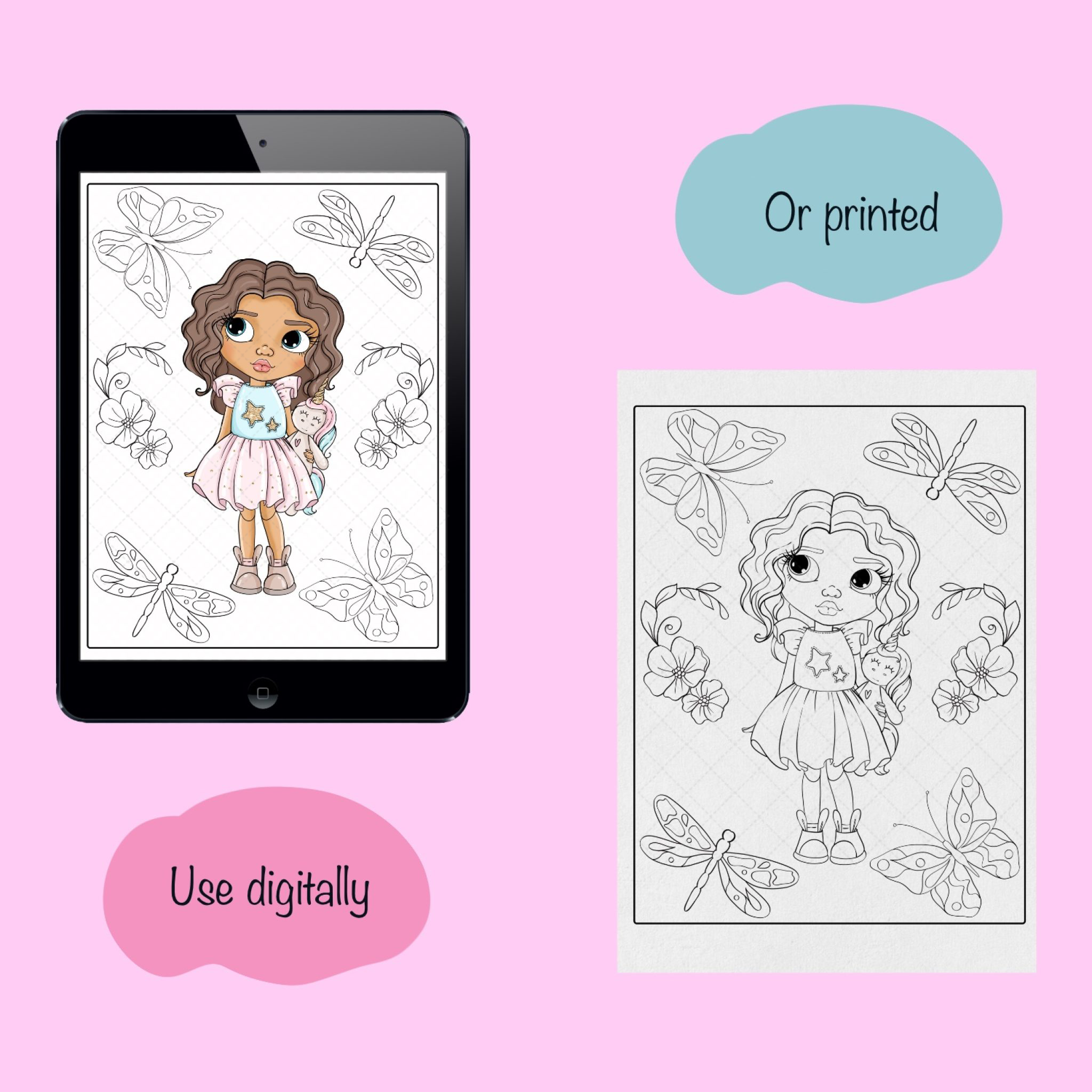 Gorgeous summer girl coloring page, digital download colorin - Inspire ...