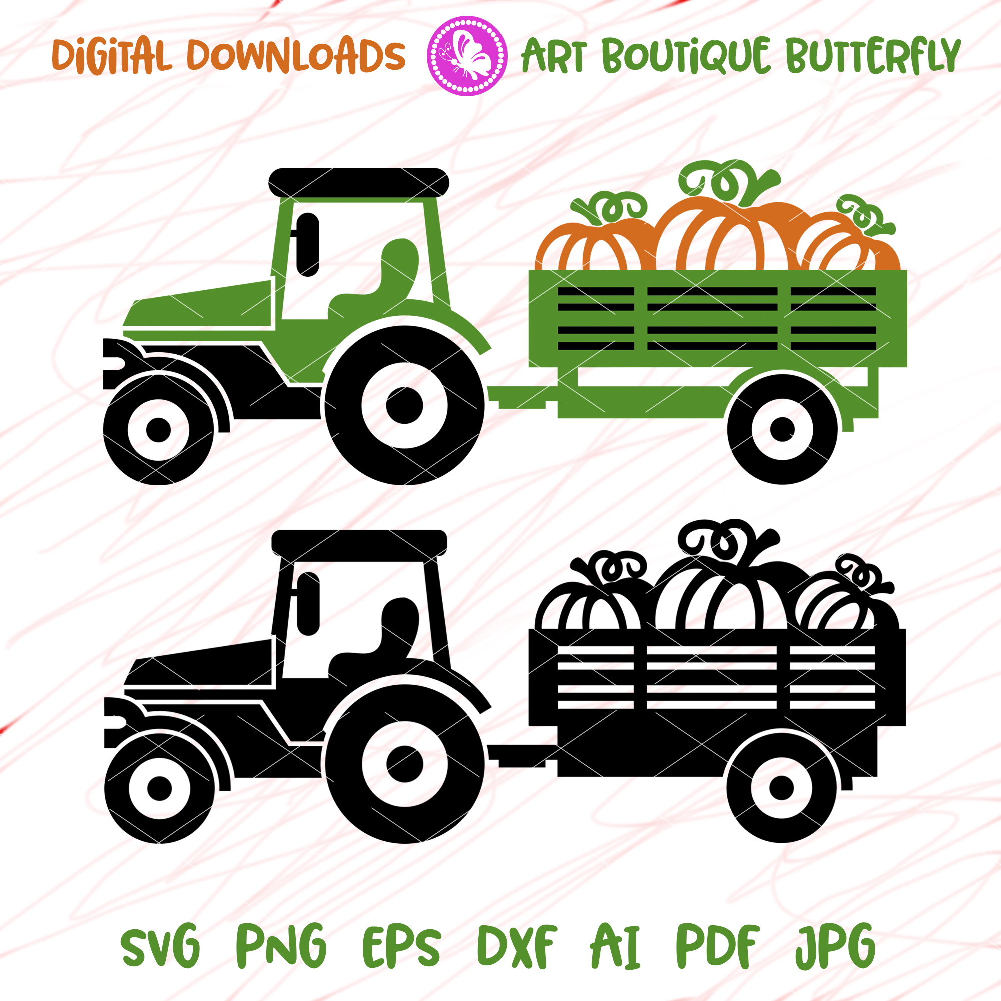Bundle Farm tractor Black and color clipart Happy harvest pr - Inspire ...