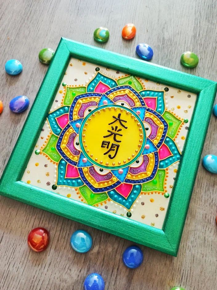 Reiki symbols art Dai Ko Mio mandala glass handpainting Usui - Inspire ...